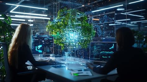 Futuristic Office With Aipowered Collaboration Tools Enhancing Teamwork Premium Ai Generated Image