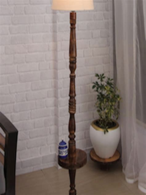 Buy Homesake Brown Classic Round Wooden Floor Lamp With Khadi Shade