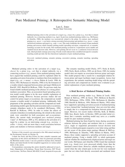 Pdf Pure Mediated Priming A Retrospective Semantic Matching Model