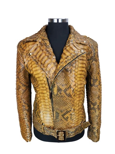 Mens Hendrix Light Brown Python Biker Jacket Biker Jacket Mens