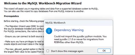DB Migration Wizard MySQL Workbench Showing Python Pyodbc Not Installed