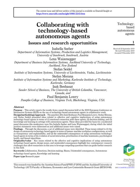 2019 Review Collaborating With Technology Based Autonomous Agents Pdf Artificial