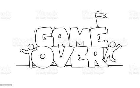Sketch Of Little People With Big Words Game Over Stock Illustration