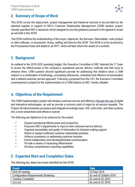 SOW Template Statement Of Work Project Management Templates Templates