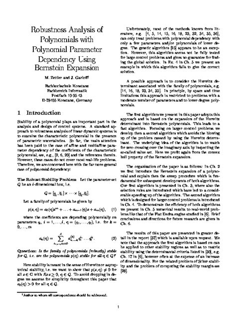Pdf Robustness Analysis Of Polynomials With Polynomial Parameter