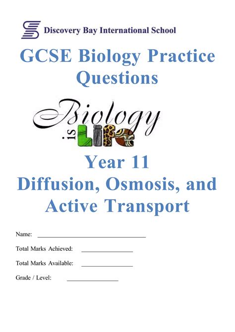 Diffusion Osmosis And Active Transport Practice Questions Docx
