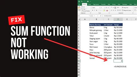 How To Fix Sum Function In Excel Not Working And Result 0 Youtube