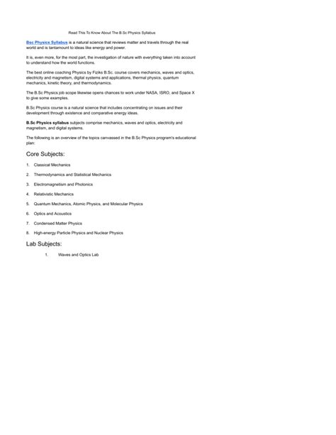 B Sc Physics Syllabus Course Overview And Subjects