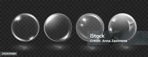 검은 투명 배경에 반사와 함께 현실적인 흰색 투명한 물 거품 3d 광택 투명 크리스탈 구체 구에 대한 스톡 벡터 아트 및 기타