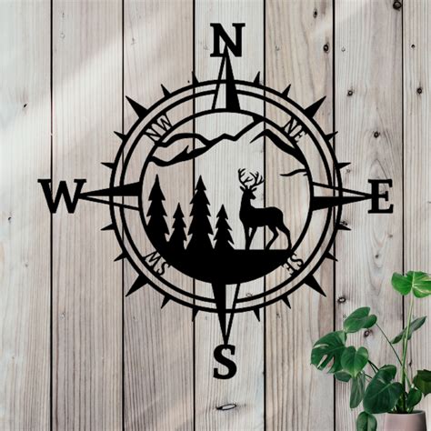 Compass With Deer Scene Metal Sign Cm Signs And Decor