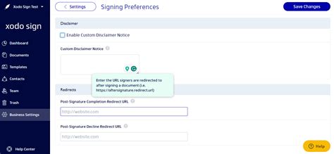 custom redirects xodo sign