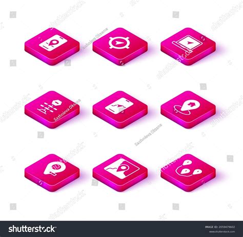 Set Location Folded Map Location Marker Stock Vector Royalty Free 2059479602 Shutterstock