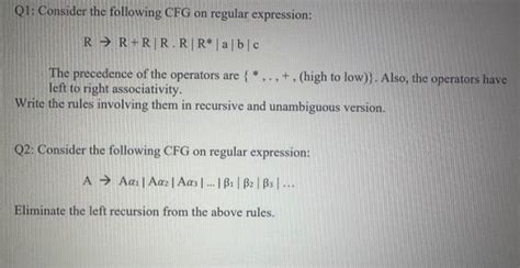 Solved Q1 Consider The Following Cfg On Regular Expression