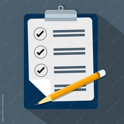 Check List And Pencil Vector Flat Design Stock Vector Adobe Stock