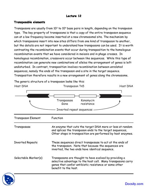 Bacterial Genetics Transposition Cell Biology Lecture Notes Docsity