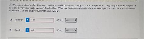 Solved A Diffraction Grating Has 2601 ﻿lines Per Centimeter