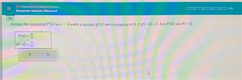 Solved Polynomial And Rational Functionsremainder Theorem