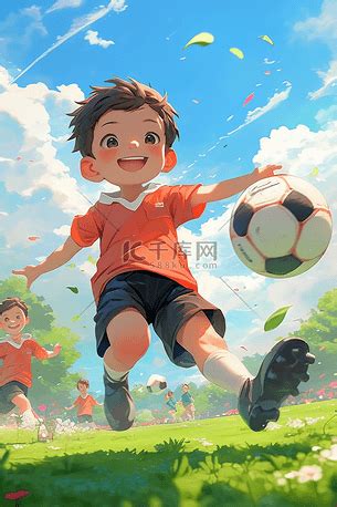 夏天可爱男孩手绘踢足球海报插画图片 千库网