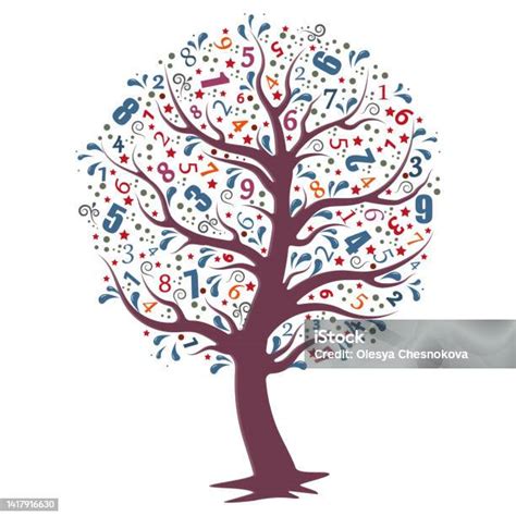 숫자가 있는 트리 색상 벡터 일러스트레이션 흰색 배경에 격리 디지털 생성 이미지에 대한 스톡 벡터 아트 및 기타 이미지 디지털 생성 이미지 학습 1 Istock