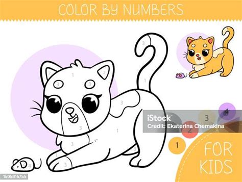 귀여운 고양이와 함께 아이들을 위한 숫자 색칠 페이지로 색칠하세요 색칠하기 예제가 있는 만화 고양이와 색칠하기 책 흑백 및 컬러