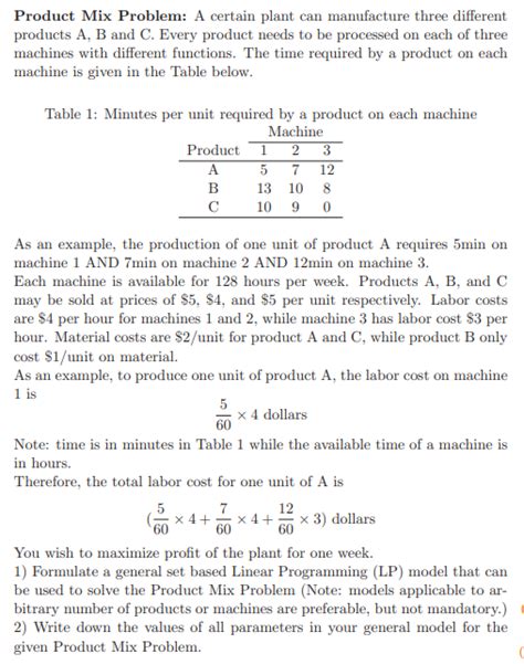 Solved Product Mix Problem A Certain Plant Can Manufacture