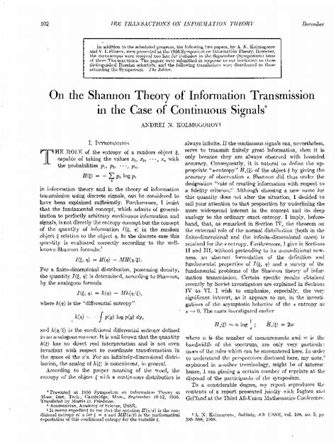 On The Shannon Theory Of Information Transmission In The Case Of Continuous Signals Ieee