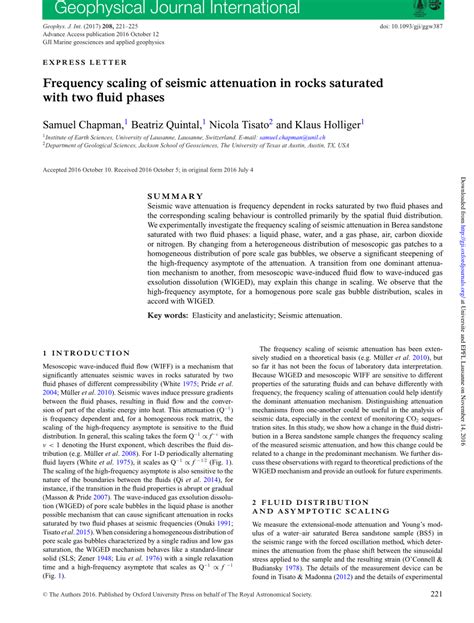 Pdf Frequency Scaling Of Seismic Attenuation In Rocks Saturated With