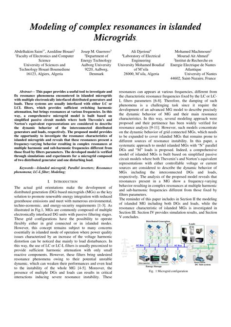 Pdf Modeling Of Complex Resonances In Islanded Microgrids