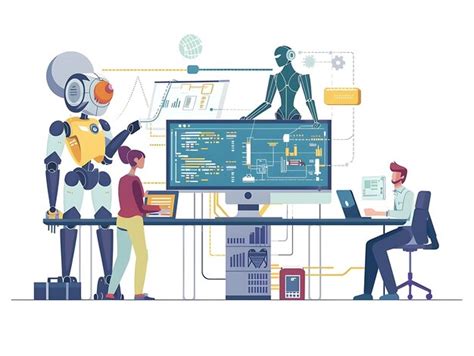 Premium Photo Futuristic Ai Developer With Characters Programming And