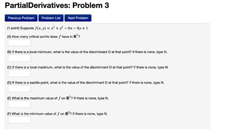 Solved 1 Point Suppose F X Y X2 Y26x8y 1 A How Many Chegg Com