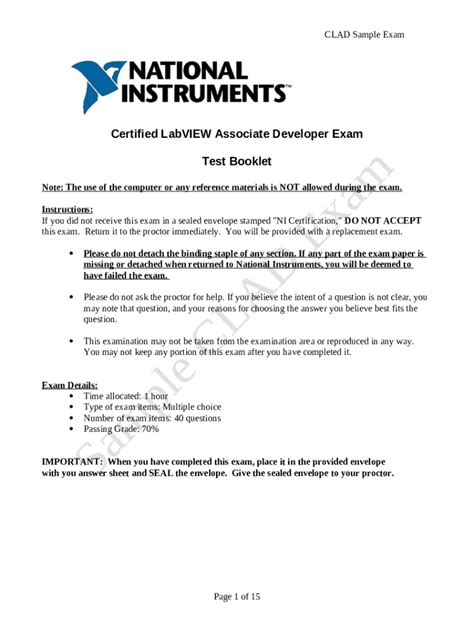 Certified Labview Associate Developer Exam Clad Sample Doc Template Pdffiller