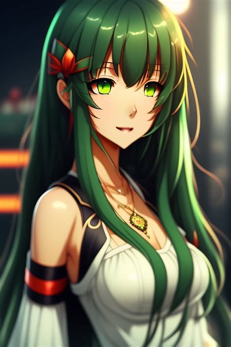 Lexica Cute Anime Girl Green Eyes Green And Black Hair 53 Off