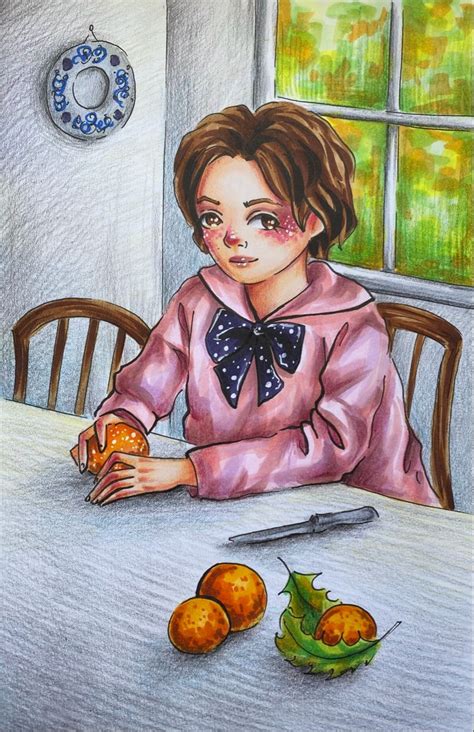 Девочка с персиками Милые рисунки Рисунки Рисунки девушки