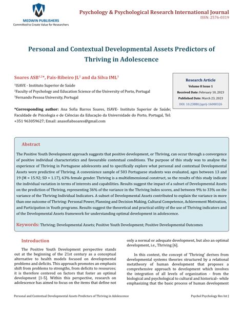 Pdf Personal And Contextual Developmental Assets Predictors Of Thriving In Adolescence