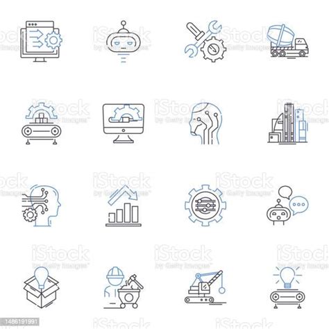 회사 라인 아이콘 컬렉션입니다 혁신적이고 신뢰할 수 있고 진보적이며 최첨단 차세대 동적 효율적인 벡터 및 선형 일러스트레이션 솔루션 중심 임팩트 다재다능한 개요 표지판 세트