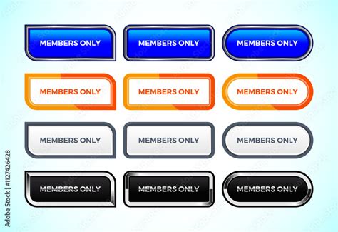 Members Only Button Set Of Different Shapes And Colors Suitable For Mobile App And Website Ui