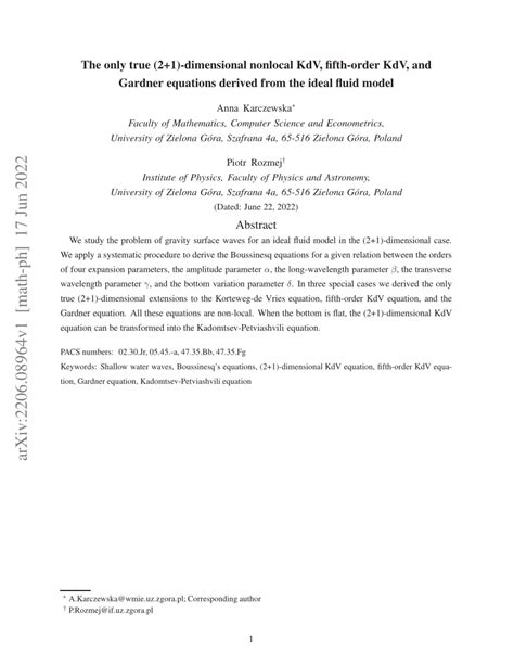 Pdf The Only True 2 1 Dimensional Nonlocal Kdv Fifth Order Kdv And Gardner Equations