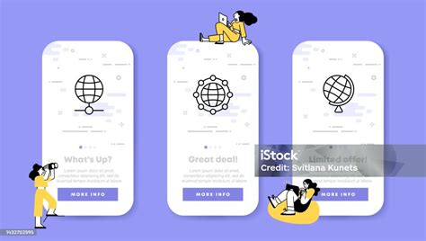 지리 세트 아이콘입니다 글로브 세계 궤도 축 적도 지구 행성 공간 태양계 우주 우주 지형 개념 사람들과 함께 Ui 전화 앱 화면