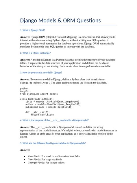 Django Models Orm Interview Questions Pdf Databases Database Index