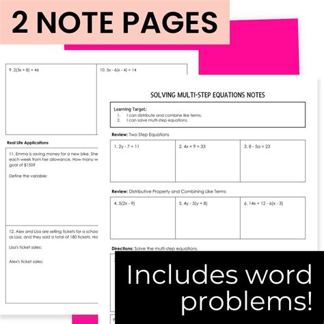 Solving Multi Step Equations Guided Notes And Worksheets Boldly