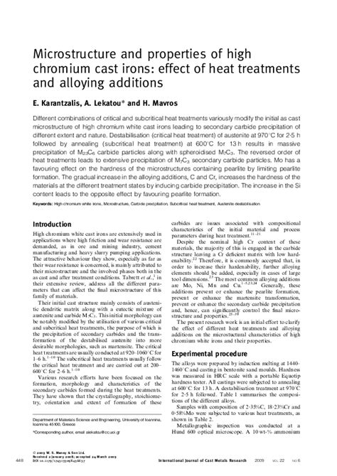 Pdf Microstructure And Properties Of High Chromium Cast Irons Effect