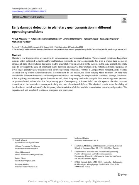 Early Damage Detection In Planetary Gear Transmission In Different Operating Conditions
