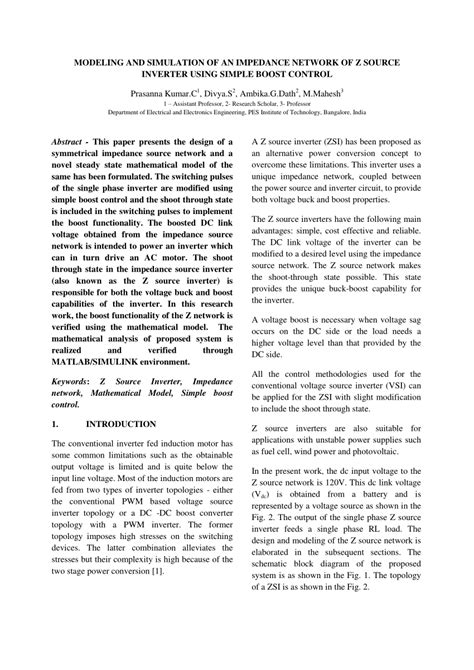 Pdf Modeling And Simulation Of An Impedance Network Of Z Source Inverter Using Simple Boost