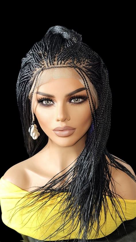 Full Lace Hand Braided Wig Color 1 Jet Black Micro Million Braids