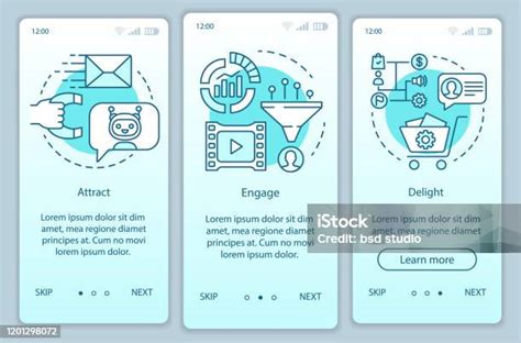 고객을위한 인바운드 마케팅 방법은 모바일 앱 페이지 화면 벡터 템플릿을 온보딩 청록색 선형 일러스트레이션이 있는 웹 사이트 연습 단계입니다 Ux Ui Gui 스마트폰