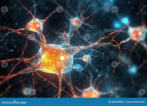 Microscopic Of Neuron Brain Cell Network Interconnected Nerve Cells With Electrical Pulses