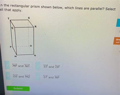 Solved In The Rectangular Prism Shown Below Which Lines Are Parallel Select All That Apply
