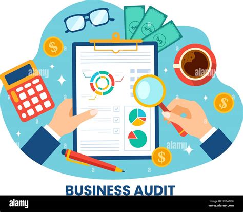 Business Audit Documents Vector Illustration With Charts Accounting Calculations And Financial