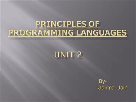 Unit 2 Principles Of Programming Languages