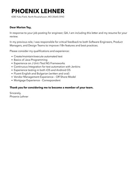 Engineer QA Cover Letter Velvet Jobs Engineer QA Cover Letter Velvet Jobs